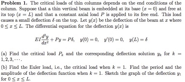 Solved The critical loads of thin columns depends on the end | Chegg.com