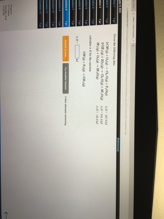 Solved Given the following date 2CIF (g) + o_2(g) right | Chegg.com