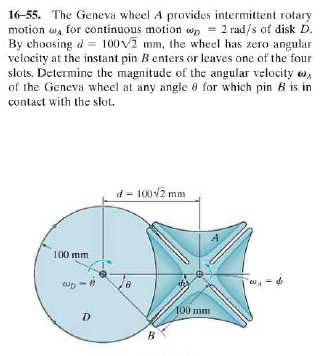 Solved The Geneva wheel A provides intermittent rotary | Chegg.com