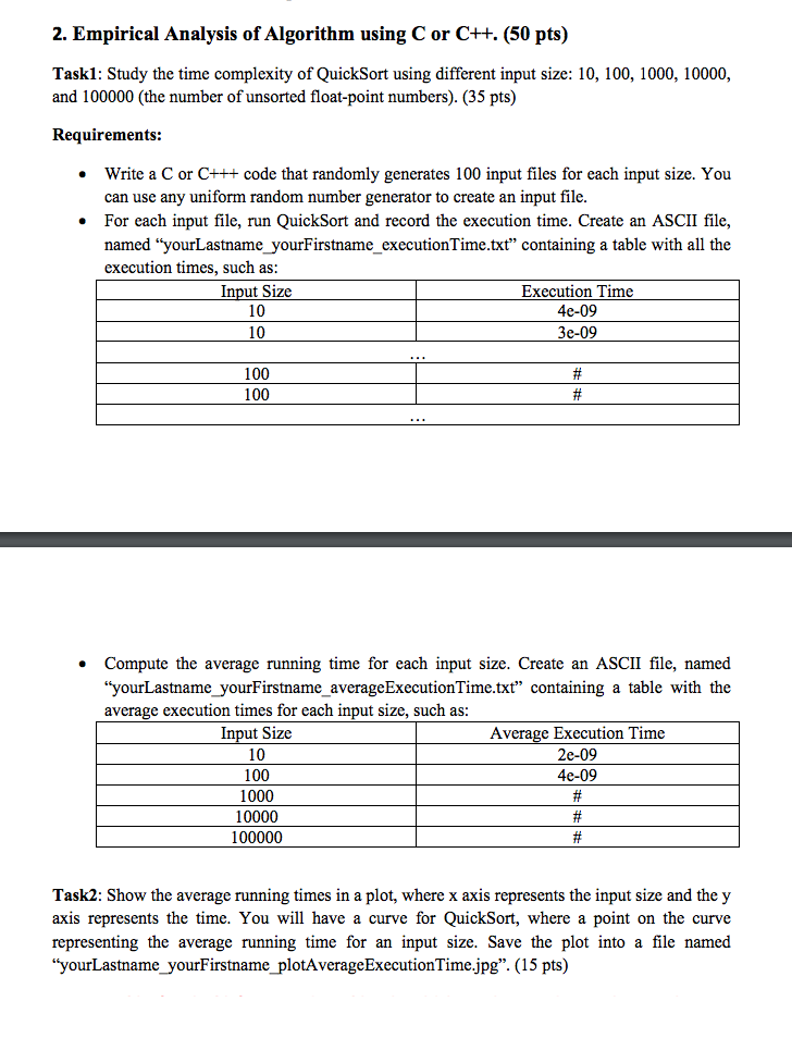 Solved 2. Empirical Analysis of Algorithm using C or C++. | Chegg.com