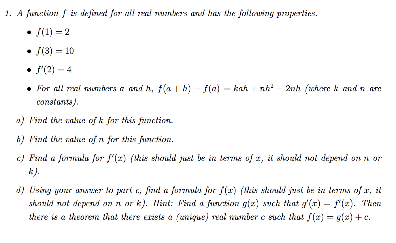 Solved A function f is defined for all real numbers and has | Chegg.com