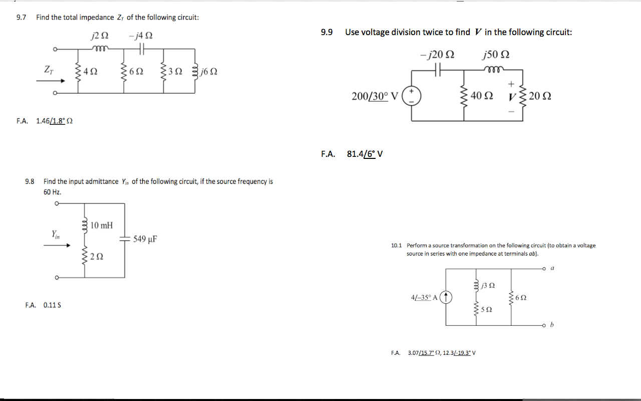 Solved Find the total impedance Zt of the following circuit: | Chegg.com