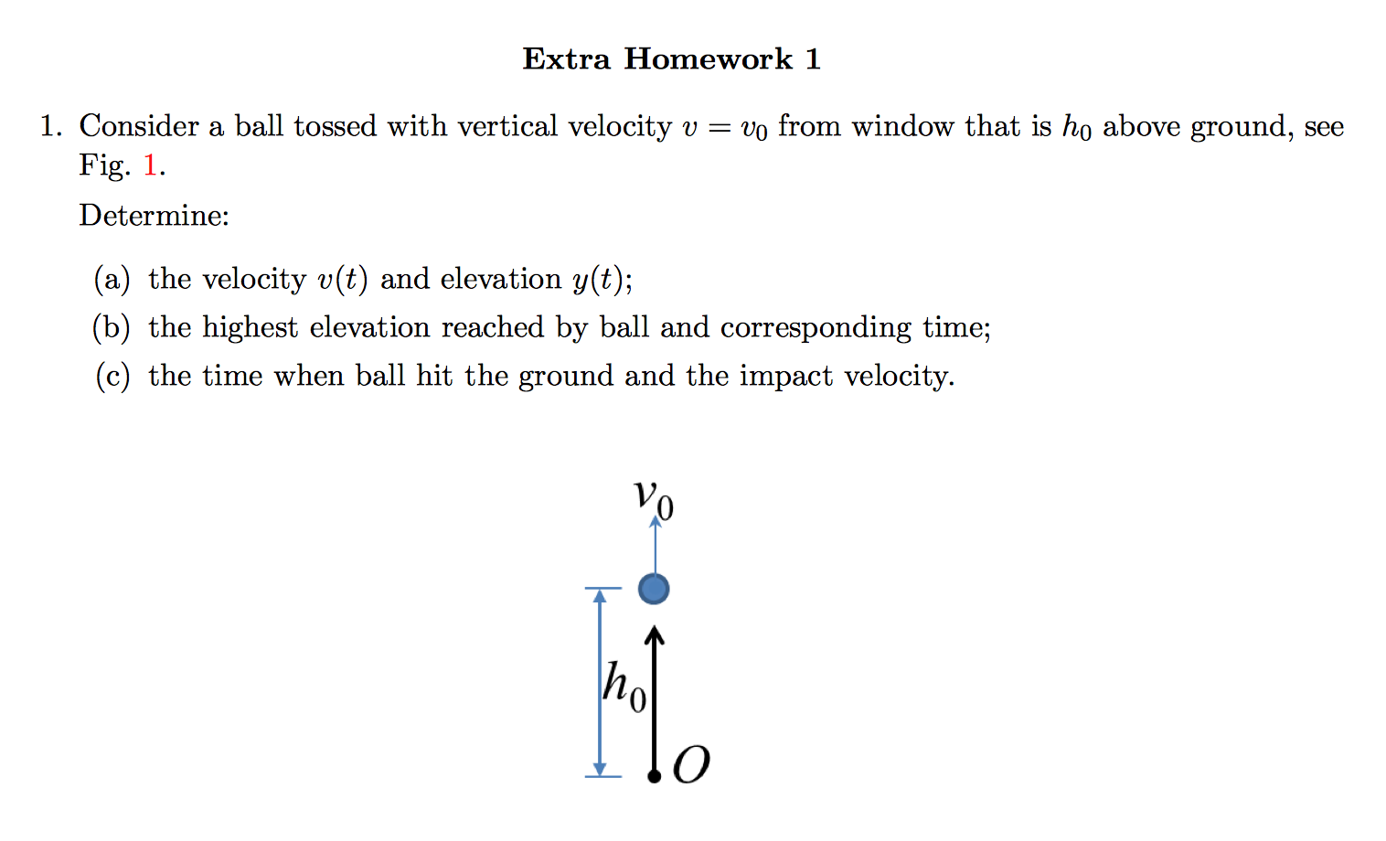 Solved consider a ball tossed with vertical velocity | Chegg.com