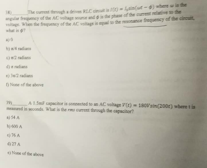 Solved The current through a driven RLC circuit is f(x) = | Chegg.com