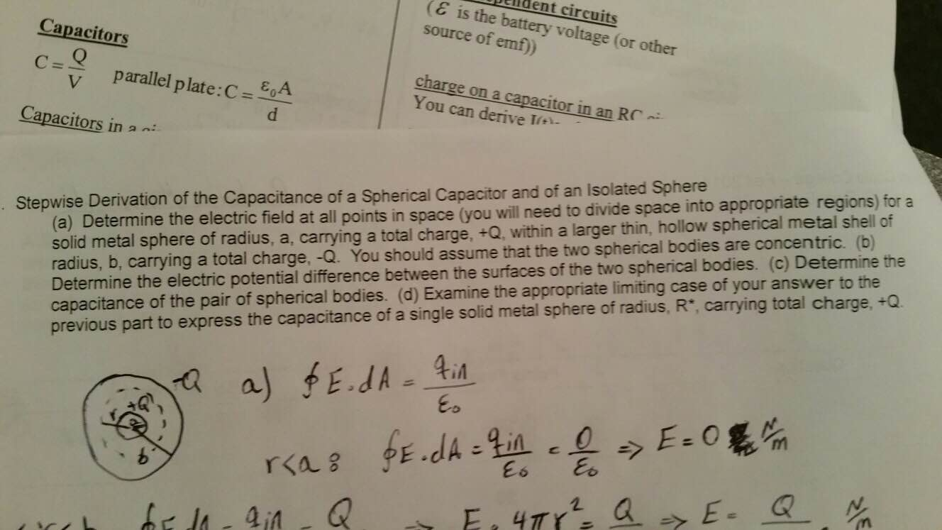Solved Stepwise Derivation of the Capacitance of a Spherical | Chegg.com