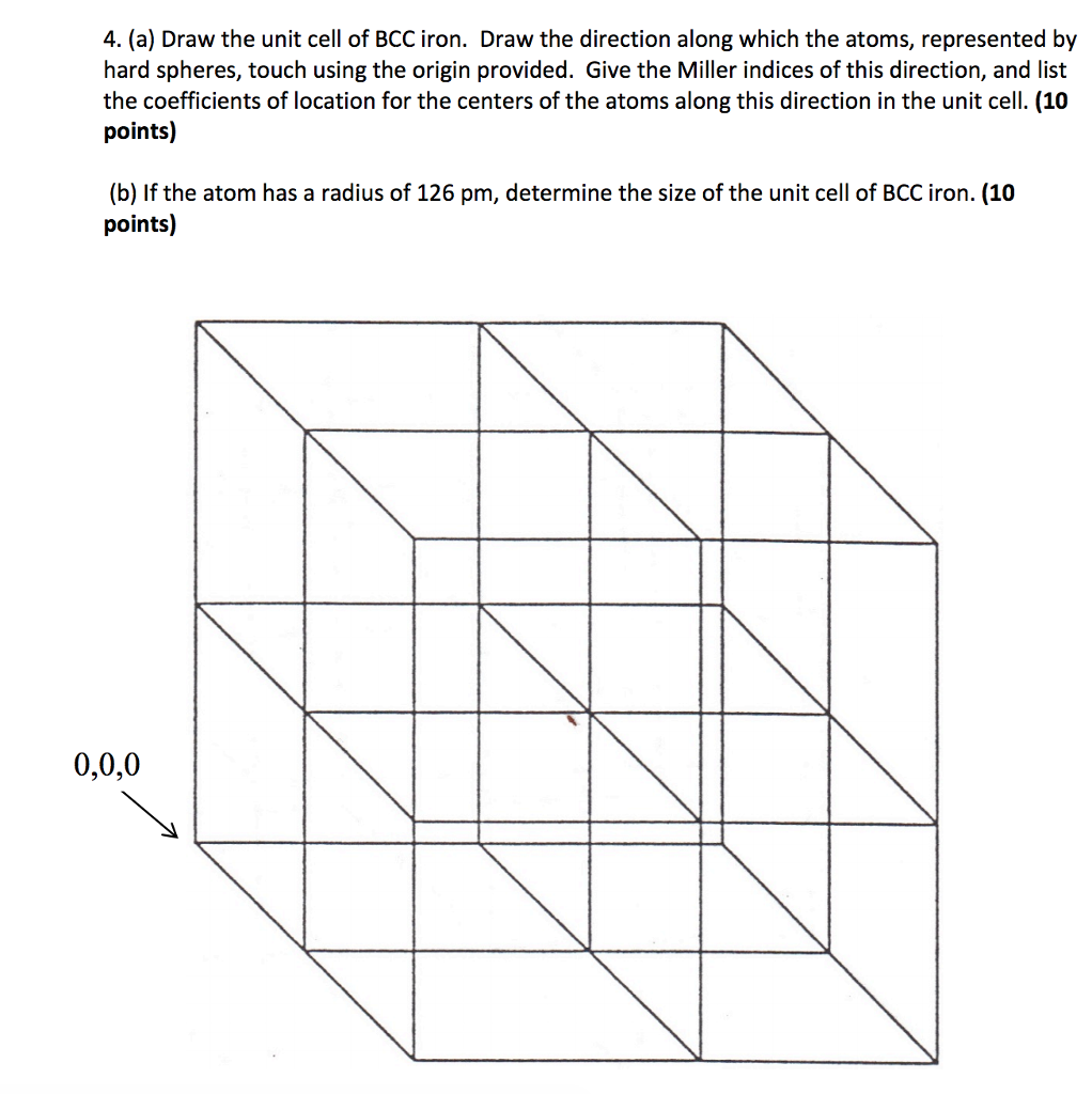 Solved 4. (a) Draw the unit cell of BCC iron. Draw the | Chegg.com