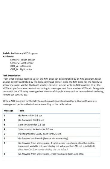 Solved Prelab: Preliminary NXC Program Sensor 1: Touch | Chegg.com