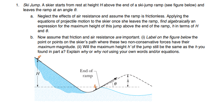Solved 1. Ski Jump. A skier starts from rest at height H | Chegg.com