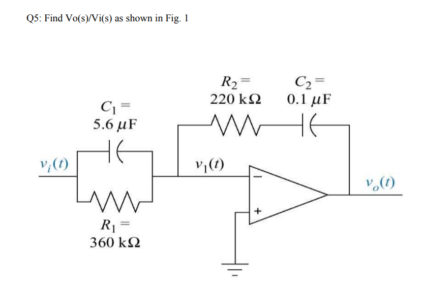 Solved Q5: Find Vo(s)/Vi(s) as shown in Fig. 1 220 kΩ 0.1μF | Chegg.com