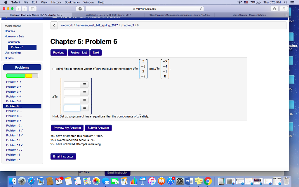 Solved Find a nonzero vector x perpendicular to the vectors | Chegg.com