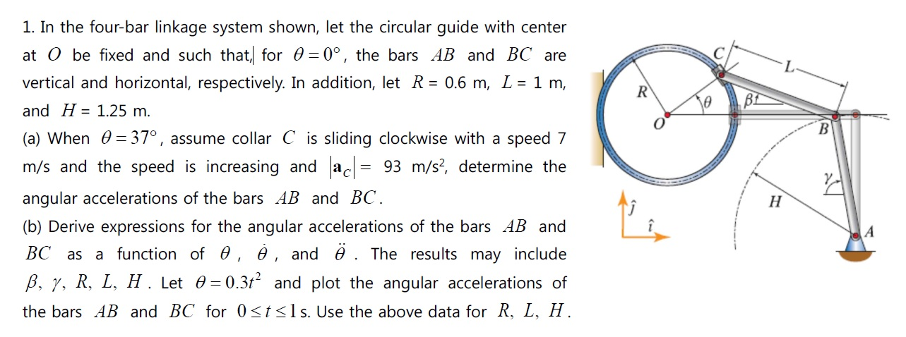 Solved 1. In the four-bar linkage system shown, let the | Chegg.com