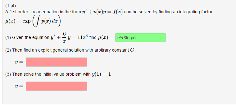 Solved (1 pt) A first order linear equation in the form y, + | Chegg.com