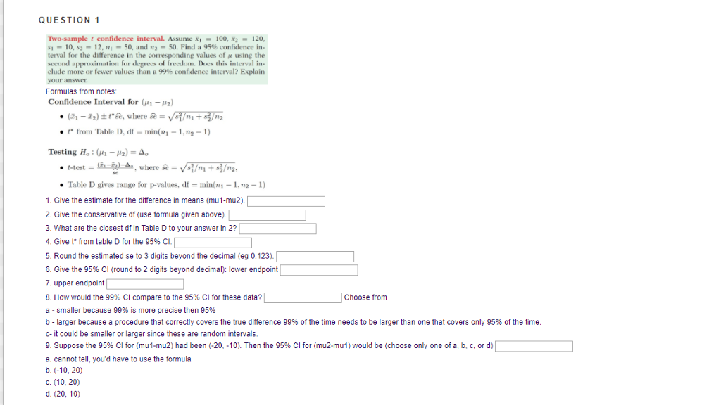 Solved QUESTION 1 Two-sample confidence interval. Assume | Chegg.com