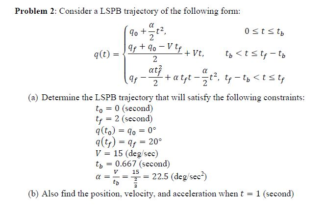 Solved Consider a LSPB trajectory of the following form: | Chegg.com