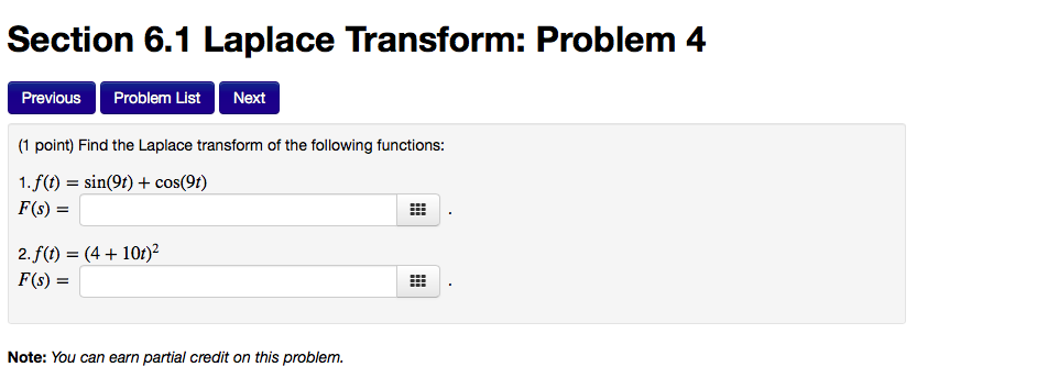 Solved Section 6.1 Laplace Transform: Problem 4 Previous | Chegg.com