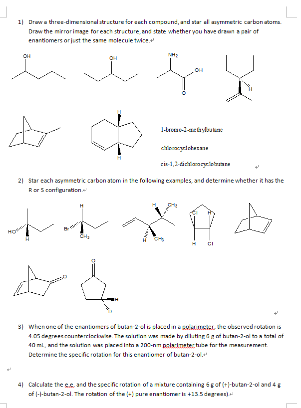 Draw a three-dimensional structure for each compound, | Chegg.com