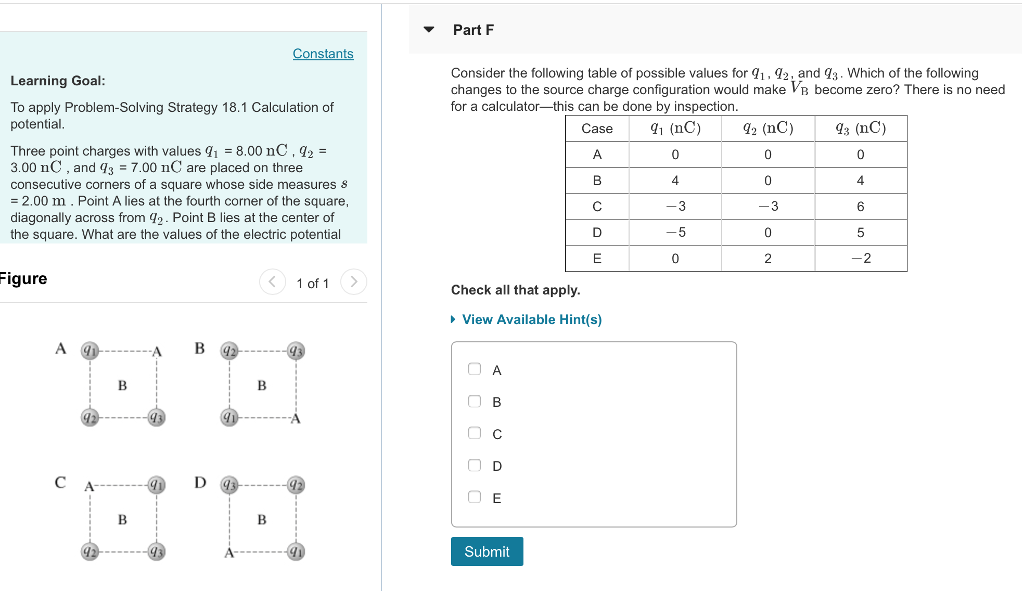 Solved Part F Consider the following table of possible | Chegg.com