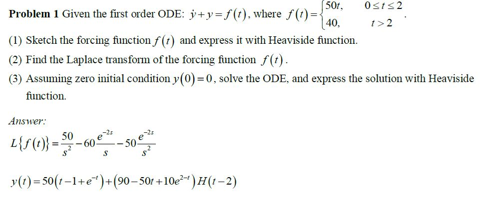 Solved 50, 0sts2 40,t>2 Problem 1 Given the first order ODE: | Chegg.com