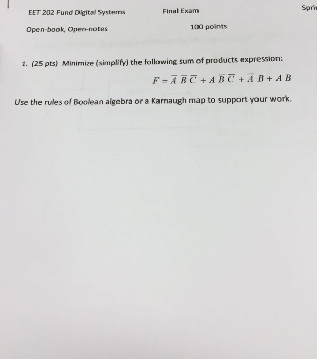 Solved Minimize Simplify The Following Sum Of Products 