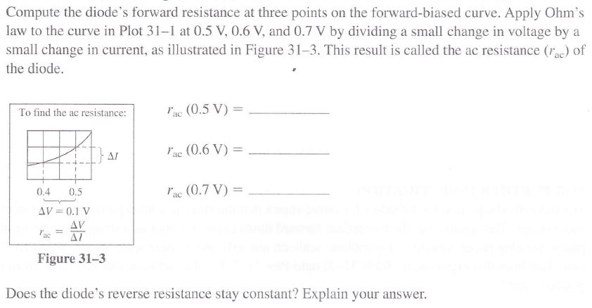 Solved Compute the diode's forward resistance at three | Chegg.com
