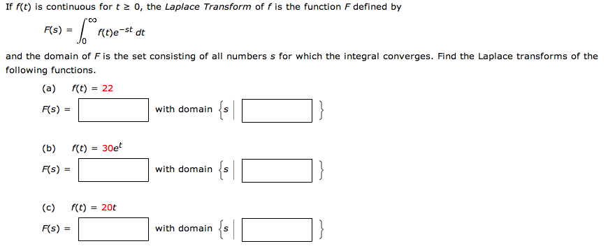 Solved If f(t) is continuous for the Laplace Transform of f | Chegg.com