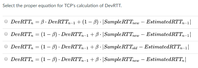 Solved Select the proper equation for TCP's calculation of | Chegg.com