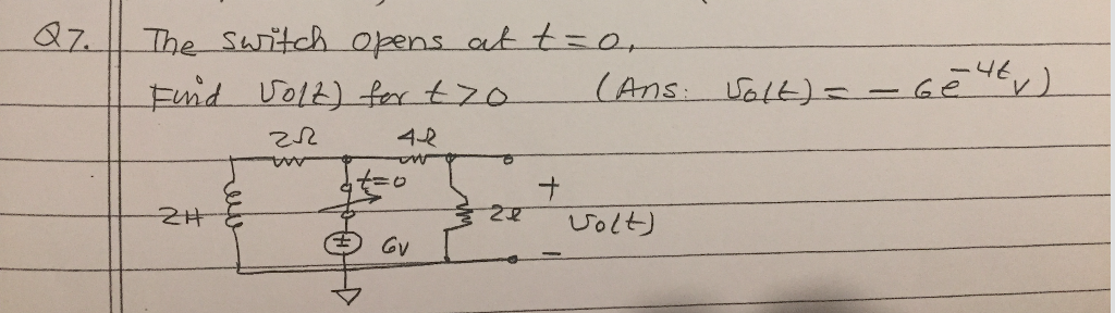Solved The switch opens at t=0. Find vo(t) for t > 0 | Chegg.com