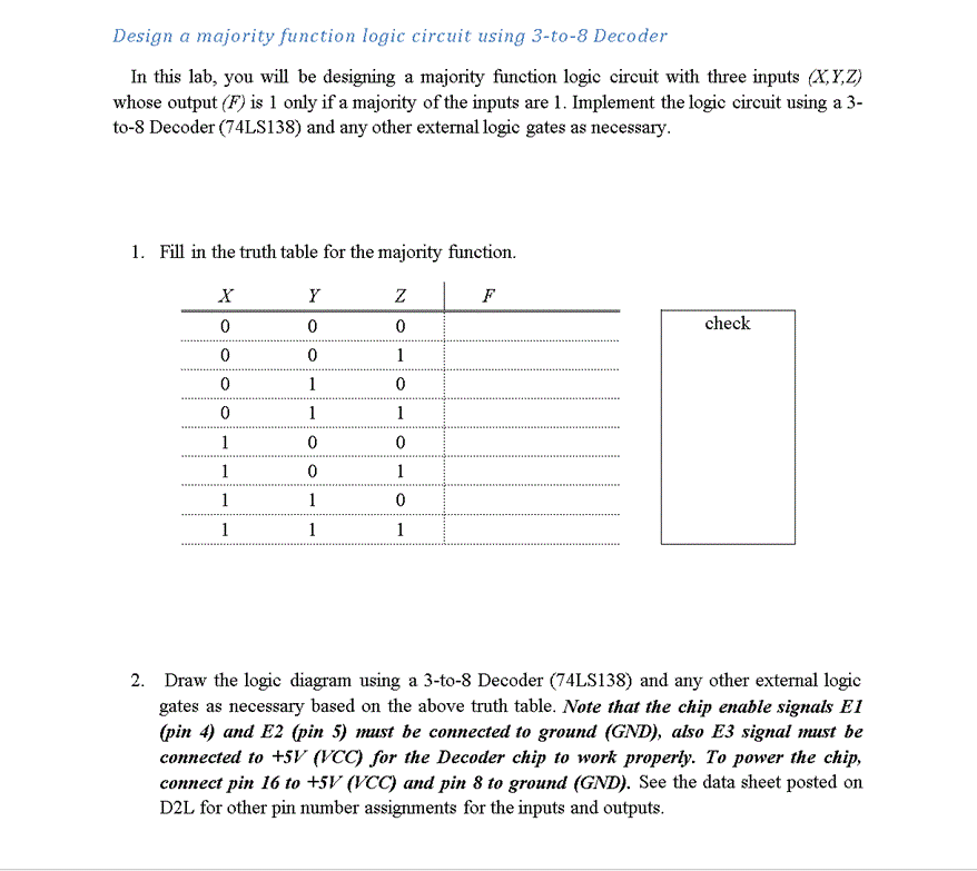 Solved Design a majority function logic circuit using 3-to-8 | Chegg.com