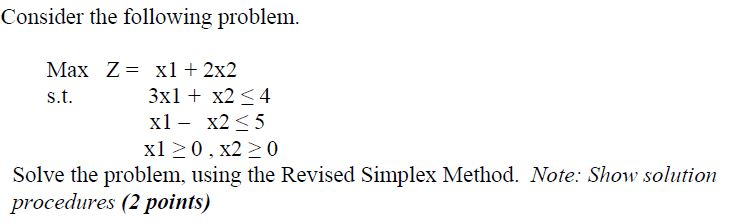 Solve the problem using the revised simplex method. | Chegg.com