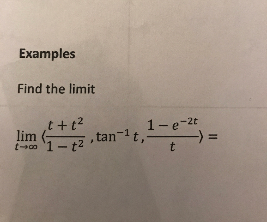 Solved Examples Find the limit t + t2 limくにt2 , 1 - e-2t ,-, | Chegg.com