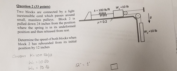 Solved Question 2 (33 points) Two blocks are connected by a | Chegg.com
