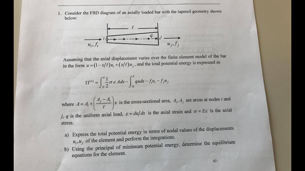 Solved 1. Consider the FBD diagram of an axially loaded bar | Chegg.com