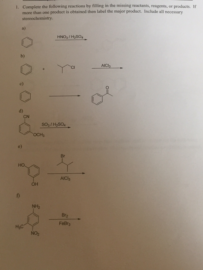 Solved Complete The Following Reactions By Filling In The