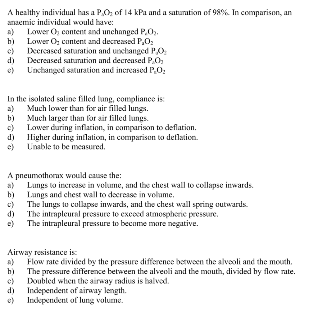 Solved A healthy individual has a PaO2 of 14 kPa and a | Chegg.com