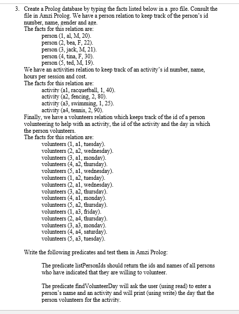 3. Create a Prolog database by typing the facts | Chegg.com