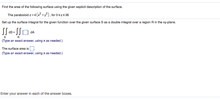 Solved Find The Area Of The Following Surface Using The