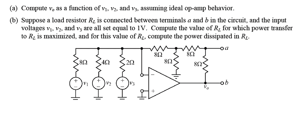 Solved Compute vo as a function of v1, v2, and v3, assuming | Chegg.com