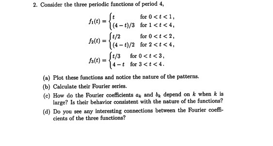 Solved Consider the three periodic functions of period 4, | Chegg.com