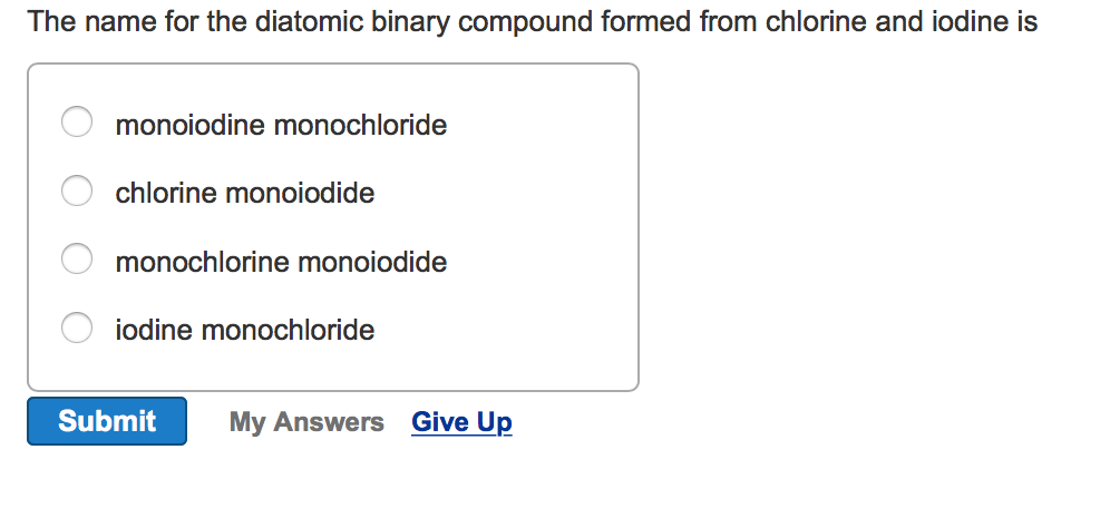 Solved The name for the diatomic binary compound formed from | Chegg.com