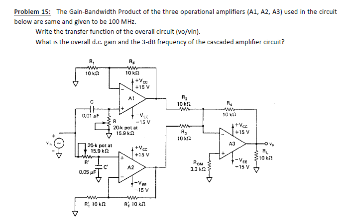 Solved Problem 15: The Gain-Bandwidth Product of the three | Chegg.com