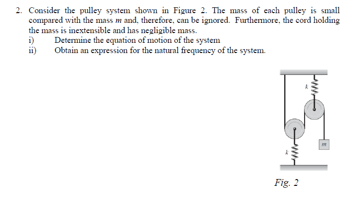 Solved 2. Consider the pulley system shown in Figure 2. The | Chegg.com