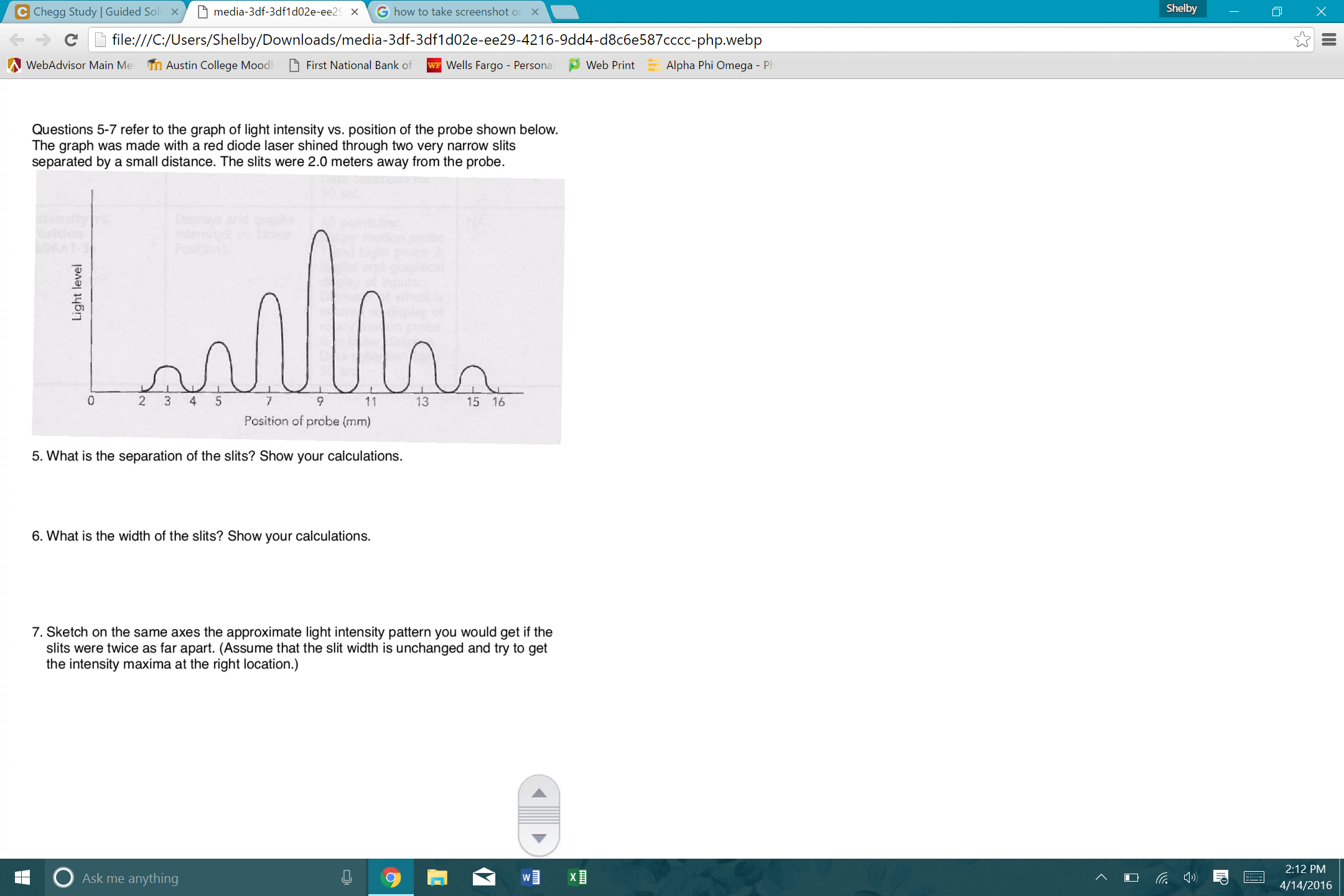 Solved Refer to the graph of light intensity vs. position of | Chegg.com