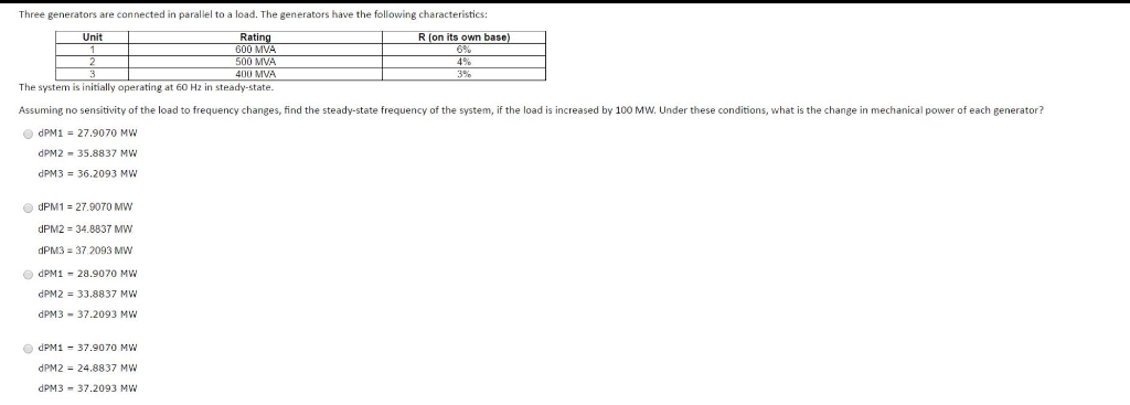 Solved Three generators are connected in parallel to a load. | Chegg.com