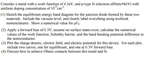 Solved Consider a metal with a work function of 4.3eV, and | Chegg.com