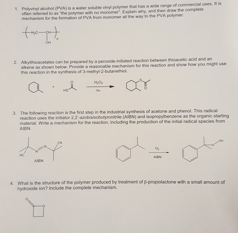 Solved lyvinyl alcohol (PVA) is a water soluble vinyl | Chegg.com