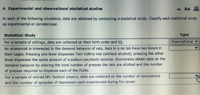 Solved Experimental and observational statistical studies In | Chegg.com