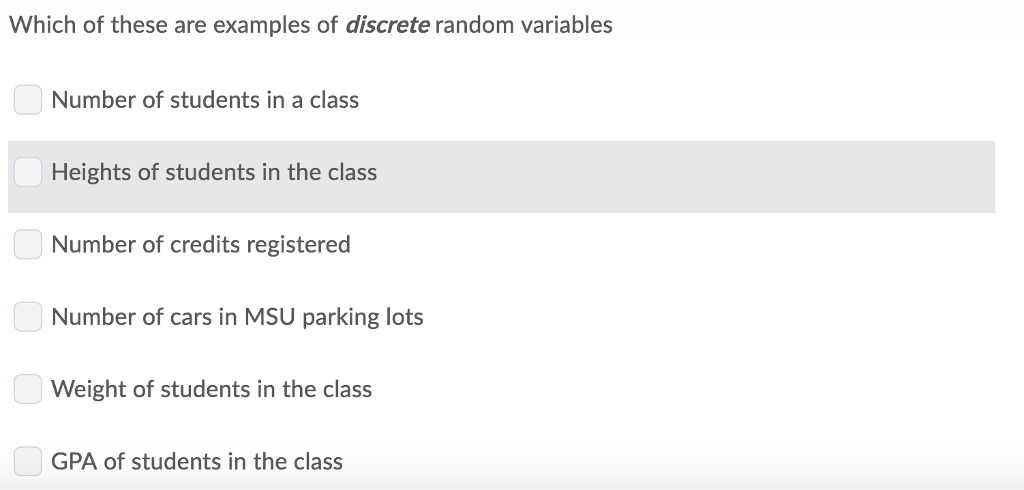 Solved Which of these are examples of discrete random | Chegg.com