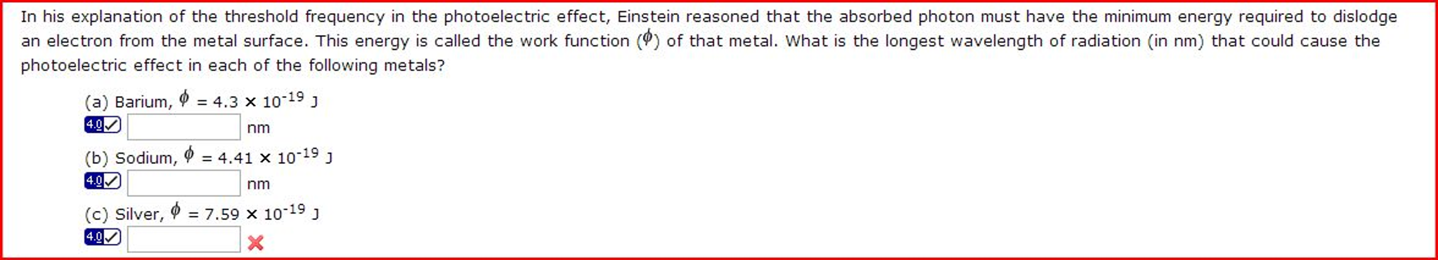 Solved The threshold frequency in the photoelectric effect, | Chegg.com