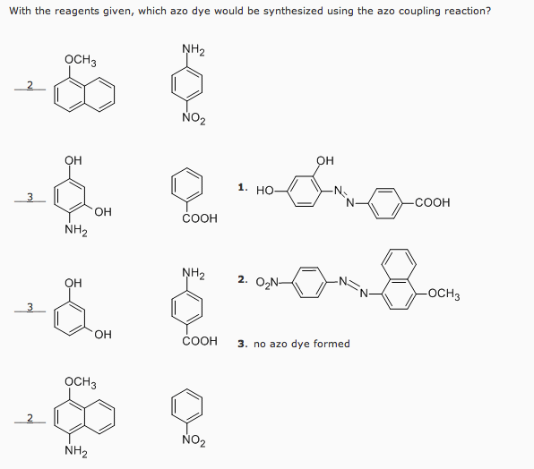 Solved With the reagents given, which azo dye would be | Chegg.com