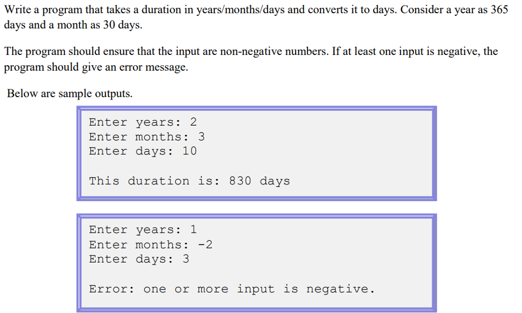 Solved Write a program that takes a duration in | Chegg.com